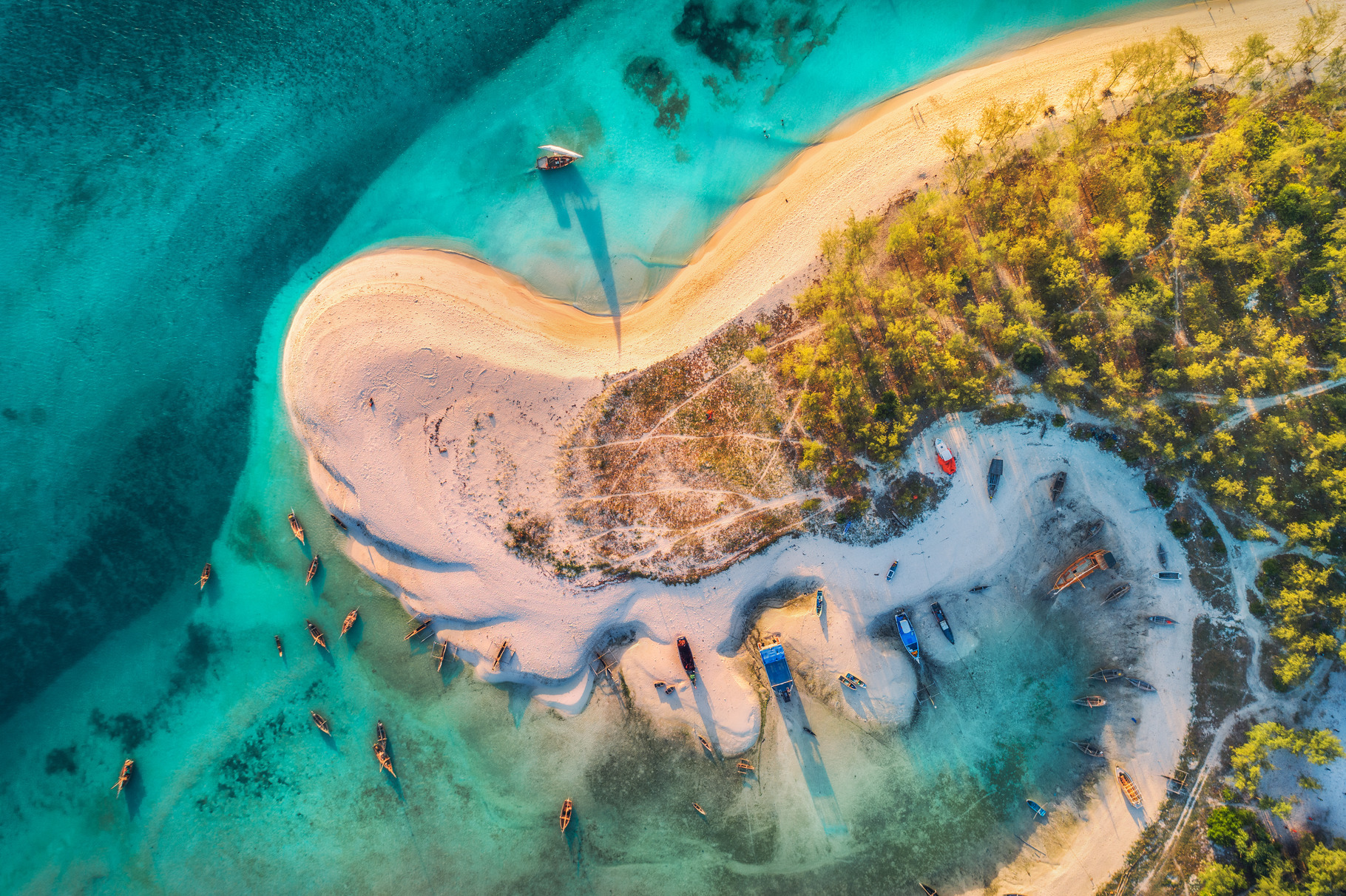 Aerial view of the fishing boats stock photo containing beach and sea ...