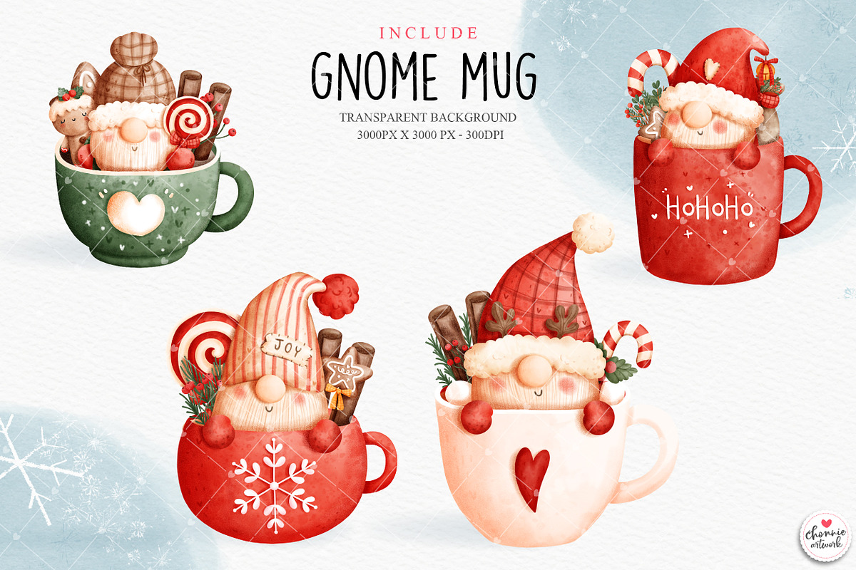 Christmas gnome mug clipart, an Animal Illustration by Chonnieartwork