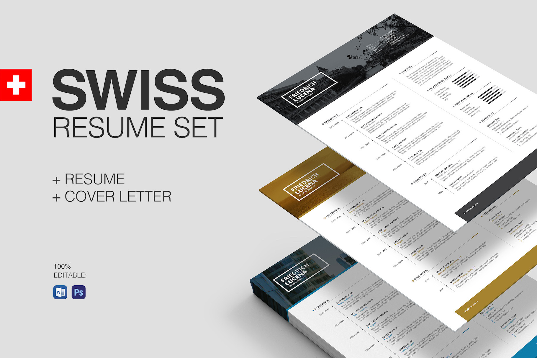 Swiss Resume Set, a Resume Template by Easybrandz | Creative Market