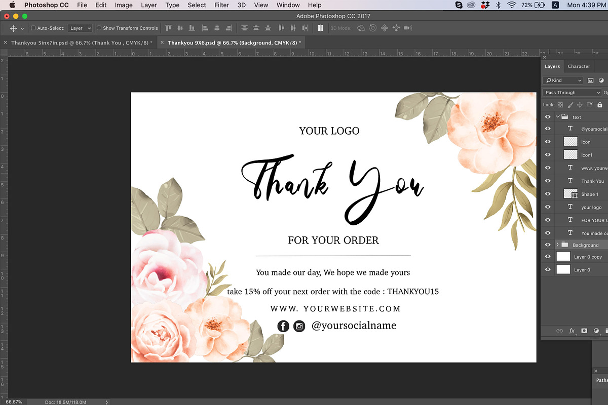 Editable flower thank you card-06, a Card Template by AIW SOLUTIONS