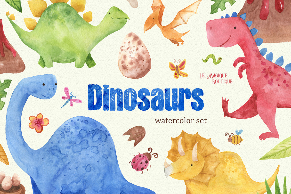 Watercolor Dinosaurs Clipart Set, a Decorative Illustration by ...