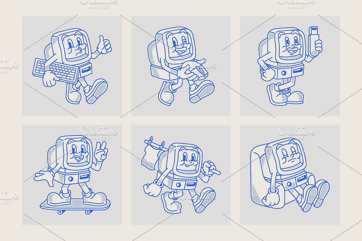 Old Computer Cartoon Illustration