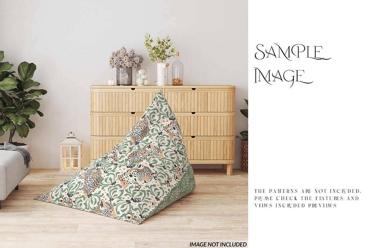 3 Types of Triangle Bean Bag Chairs, a Product Mockup by mock-ups