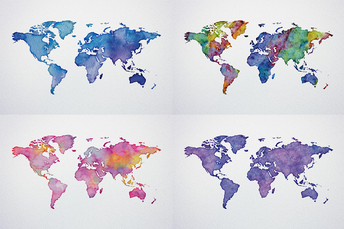 Watercolor World Maps JPG+EPS+PNG, a Texture Illustration by Graphic Spirit