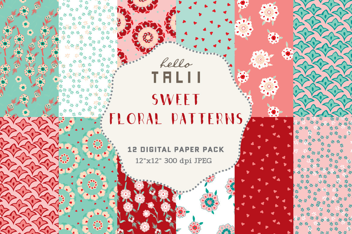 Sweet Florals Digital Paper, a Pattern Graphic by Hello Talii