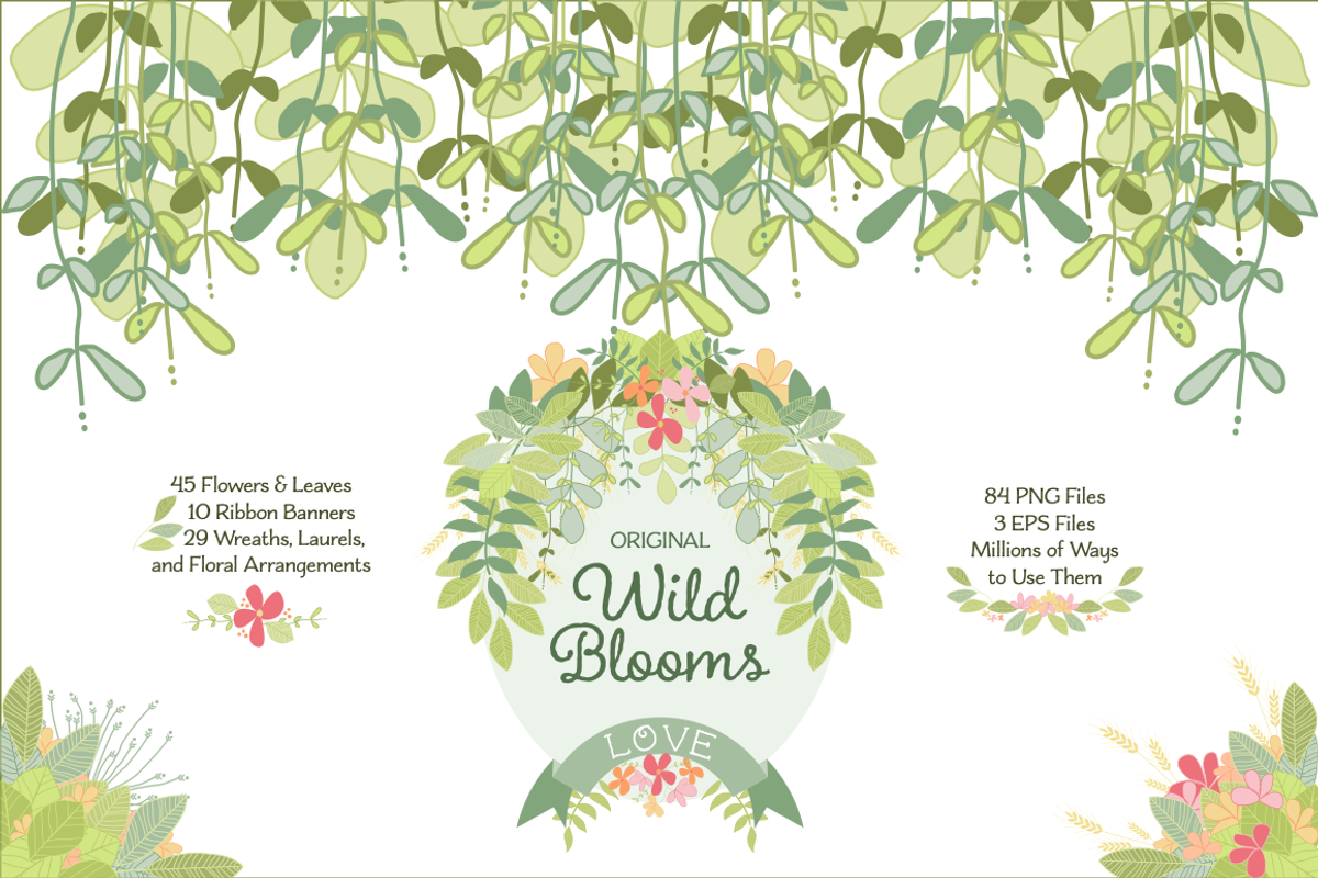 Floral Wreaths, Laurels, Banners, an Illustration by Kelly Jane Creative