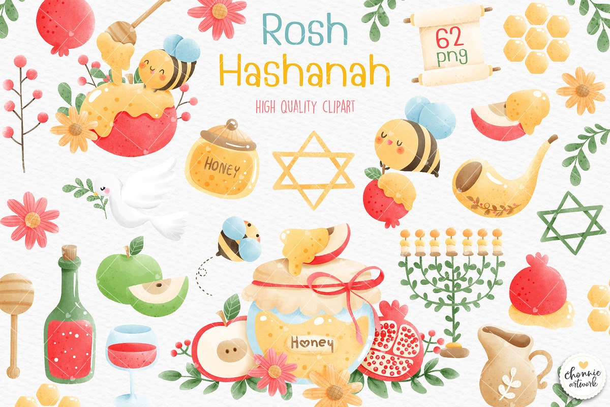 Rosh Hashanah, Jewish New Year, a Seasonal Illustration by Chonnieartwork