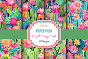 Bright Preppy Cacti Digital Paper, a Pattern Graphic by Mystic Mountain ...