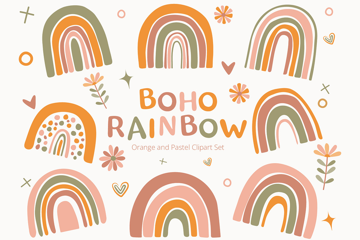 Boho Rainbow Clipart Set