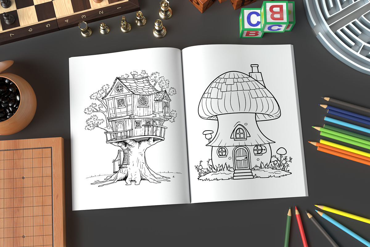 Coloring Page For Kids Forest House, a Decorative Illustration by ...