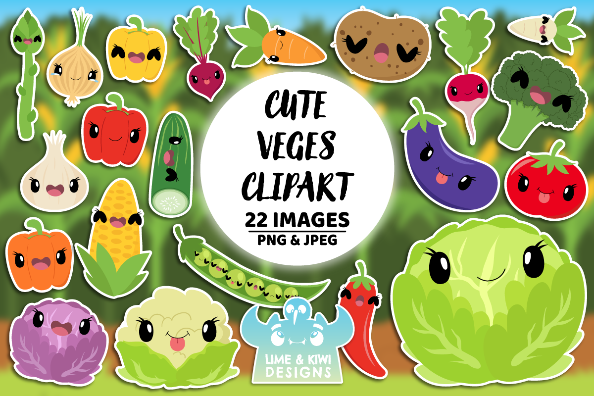 Cute Vegetables Clipart, a Food Illustration by Lime & Kiwi Designs