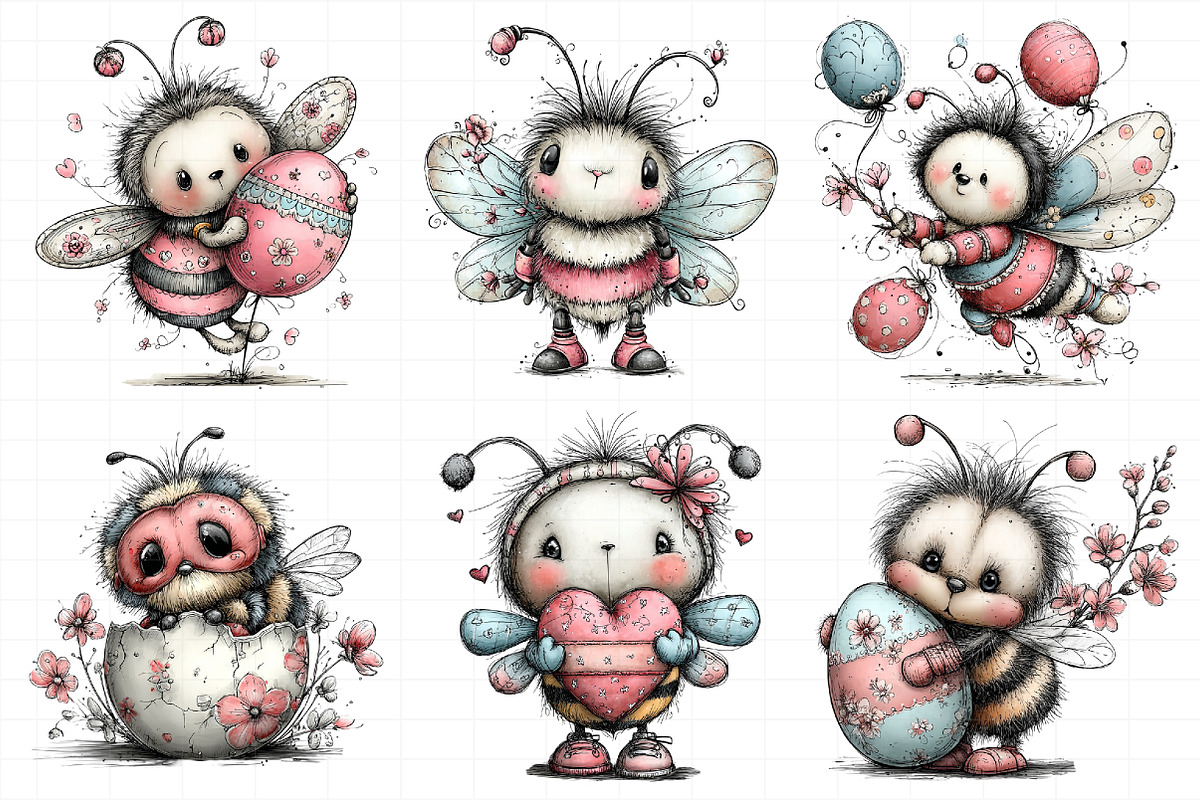 Whimsical Easter Bee Clipart, an Illustration by Daily.Designs