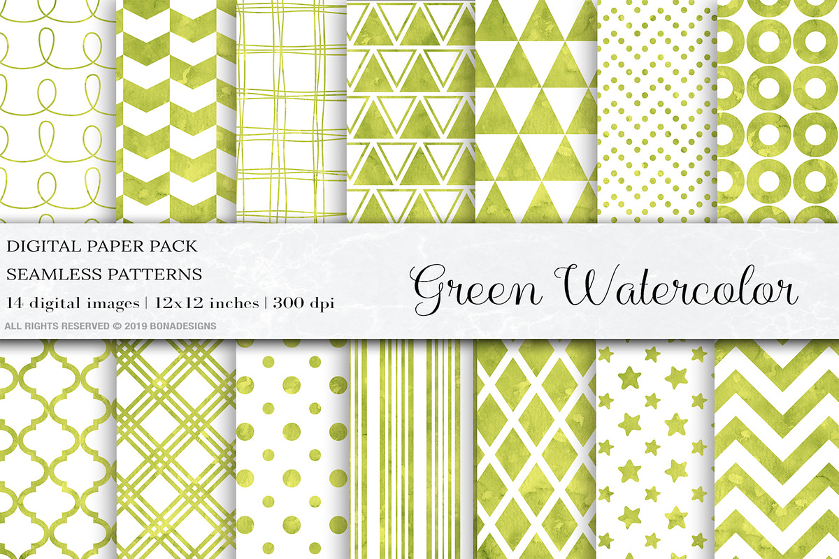 Green Watercolor Seamless Patterns, a Pattern Graphic by BonaDesigns