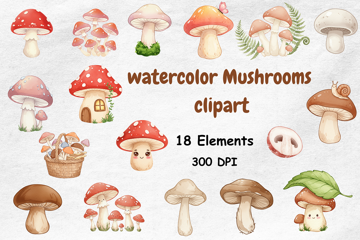 Watercolor Mushrooms Clipart