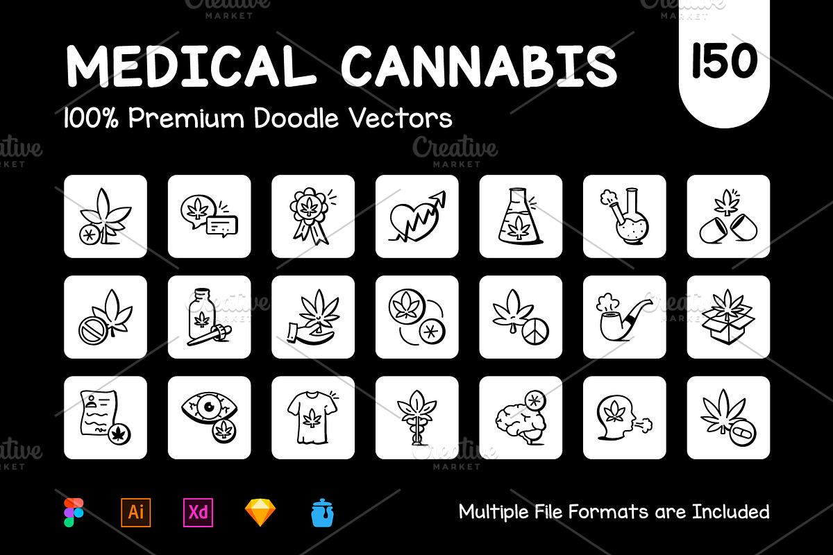 Pack of Doodle Medical Cannabis Icons