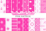 Pink Nautical digital paper, a Pattern Graphic by Doodle Cloud Studio