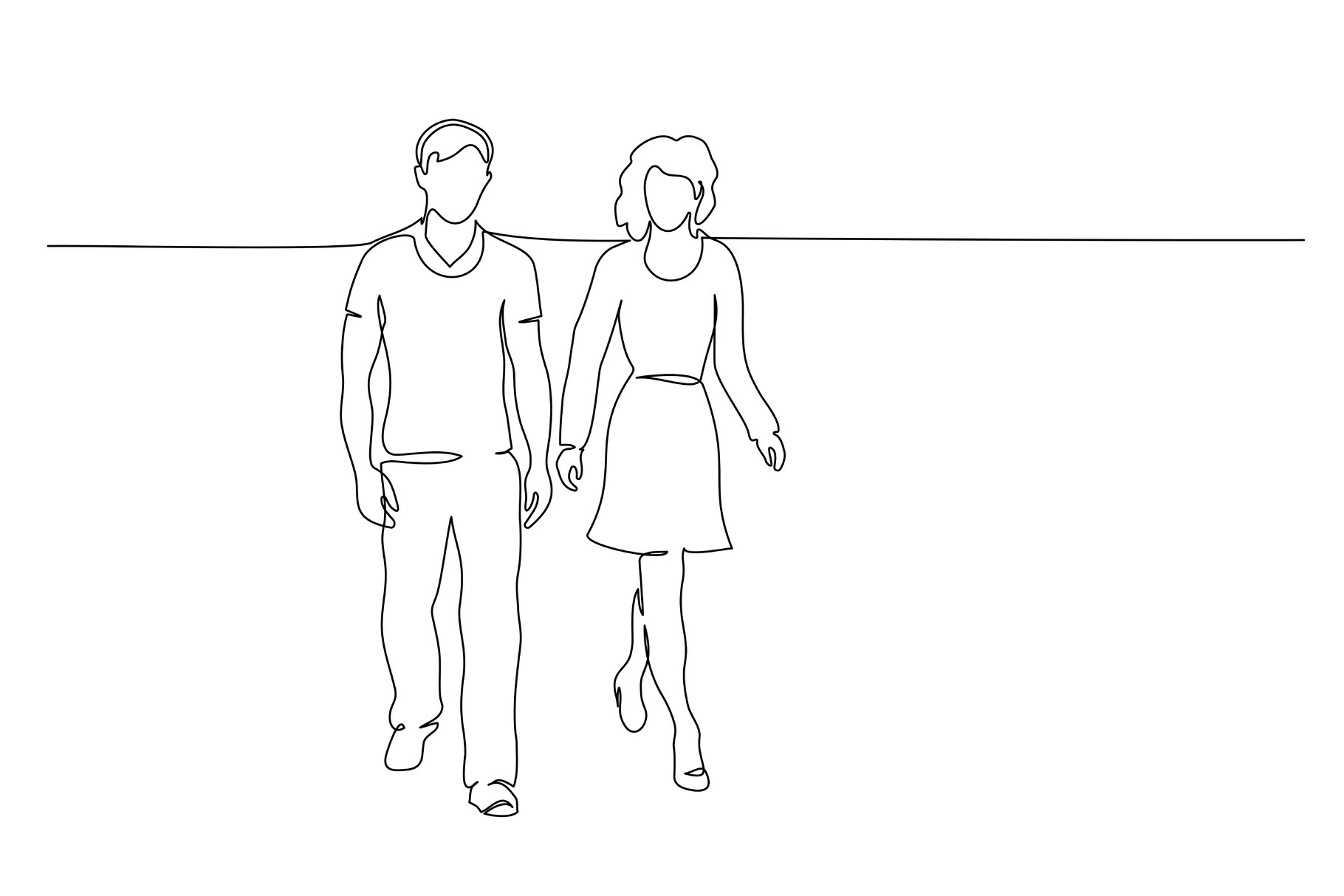 Continuous one line drawing. Walking, a Person Illustration by Valenty