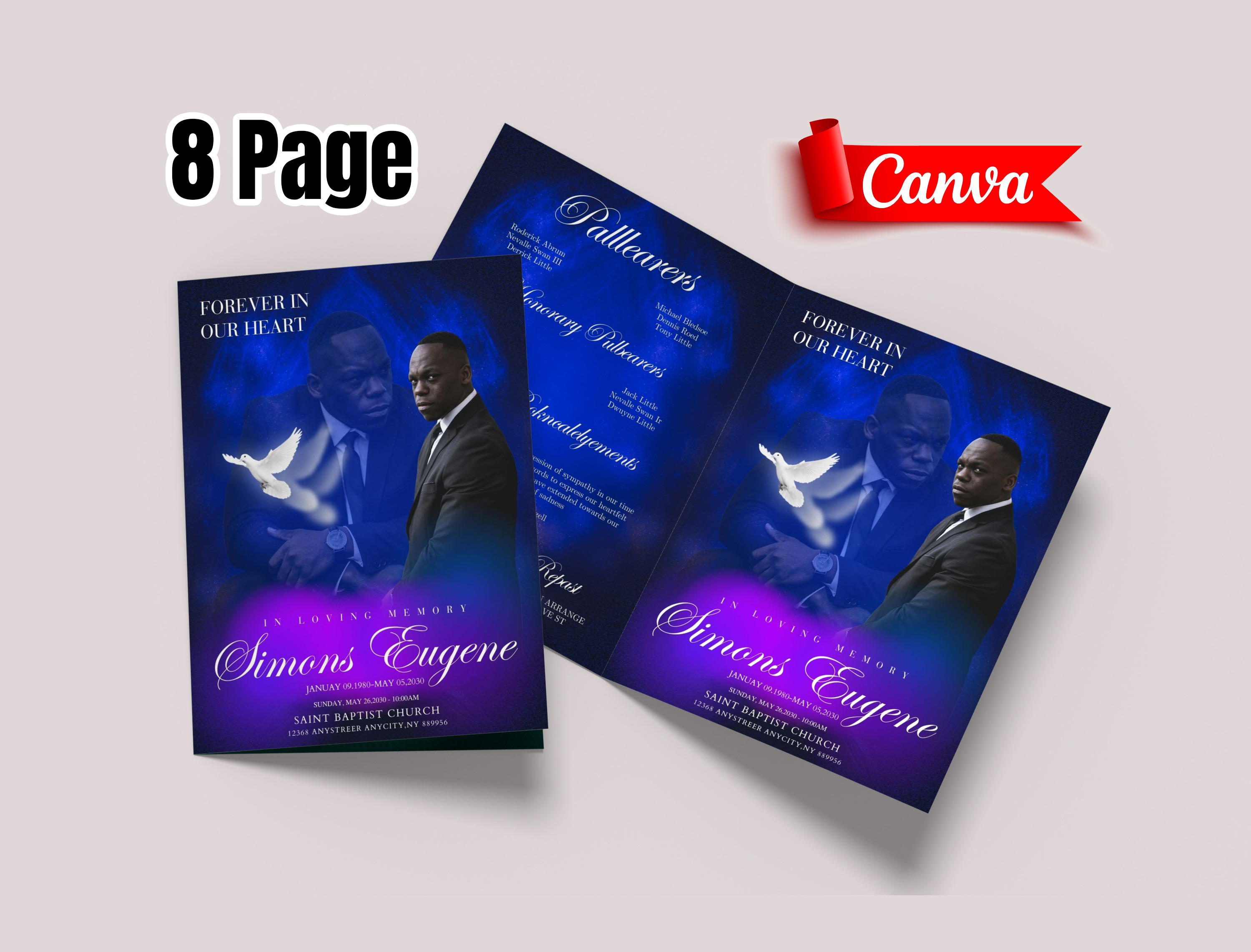 8 Page Funeral Booklet Template, a Templates & Theme by craftsmaker ...
