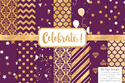 Gold Foil Digital Papers in Plum | Graphic Patterns ~ Creative Market