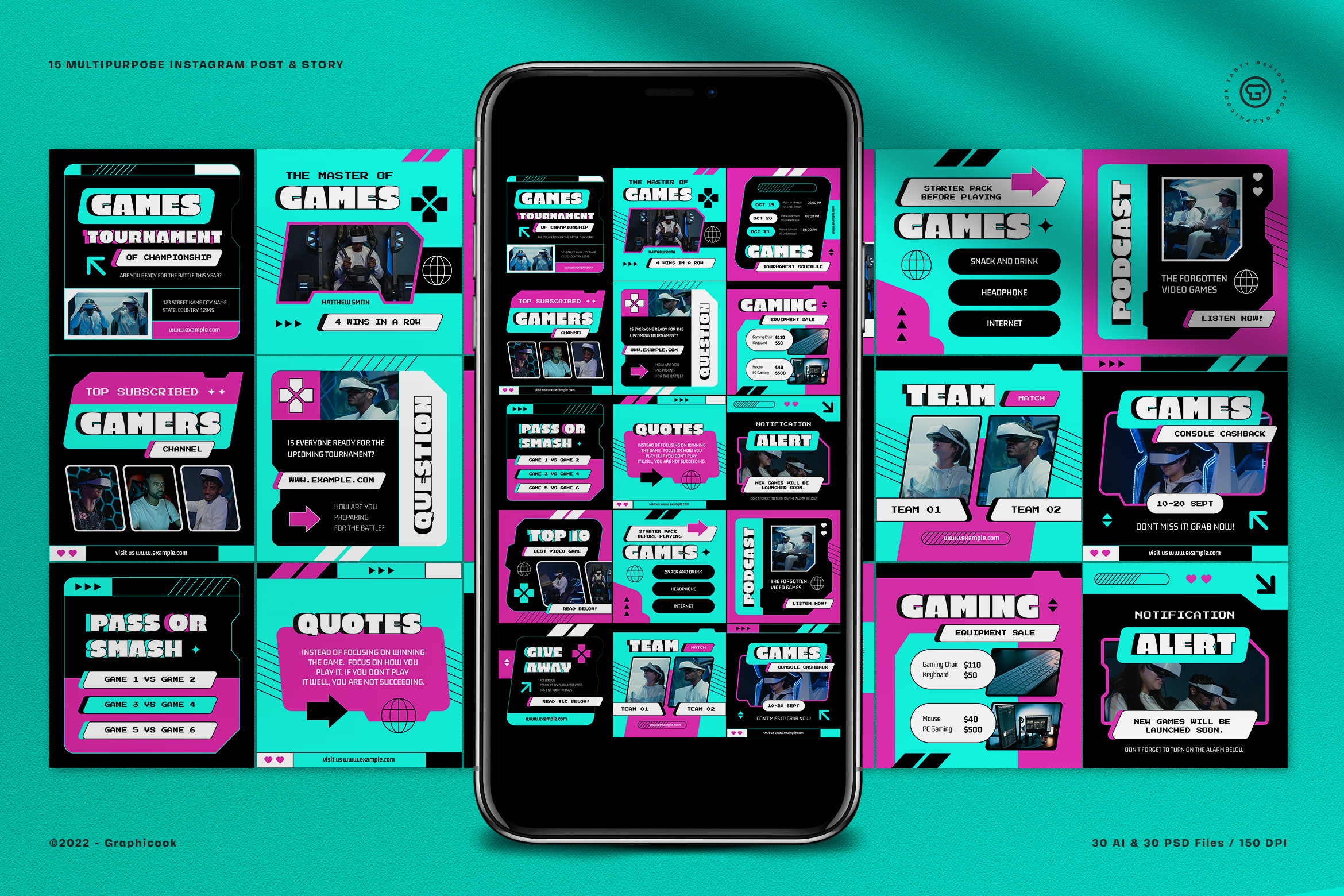 Video Games Instagram Pack, a Social Media Template by graphicook