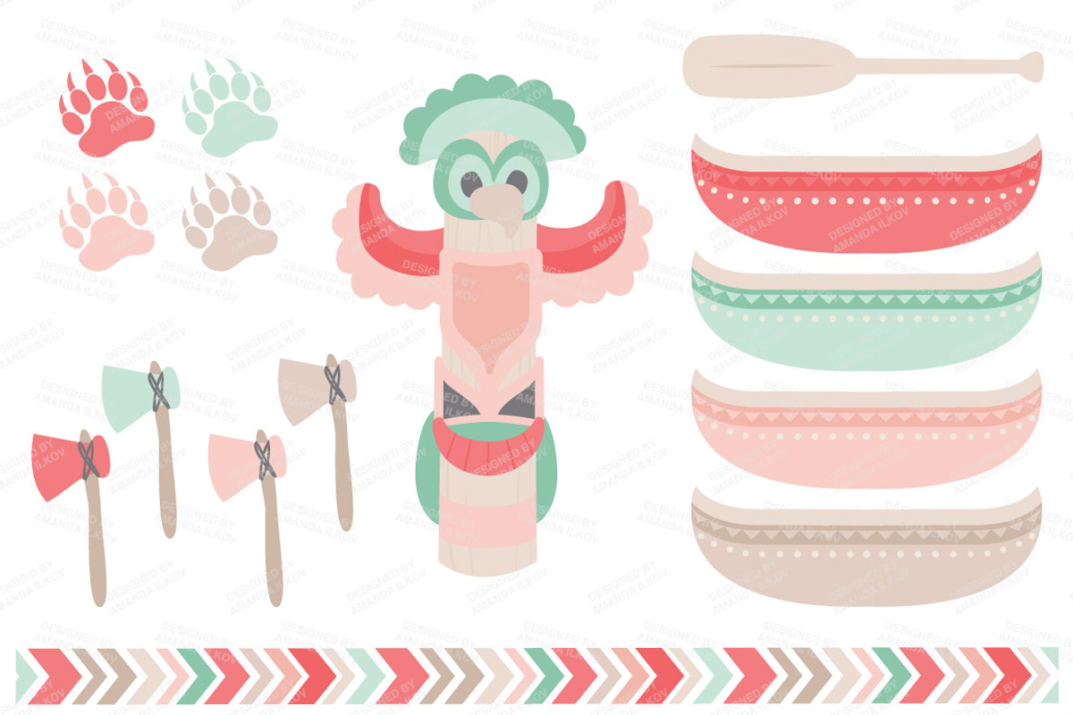 Mint & Coral Tribal Vector Clip Art, an Illustration by Amanda Ilkov