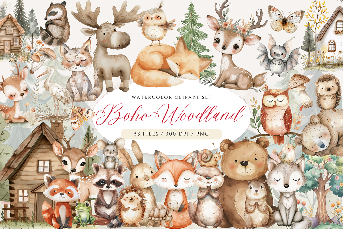 Boho Woodland Animals Clipart, an Animal Illustration by ClipArtCharm