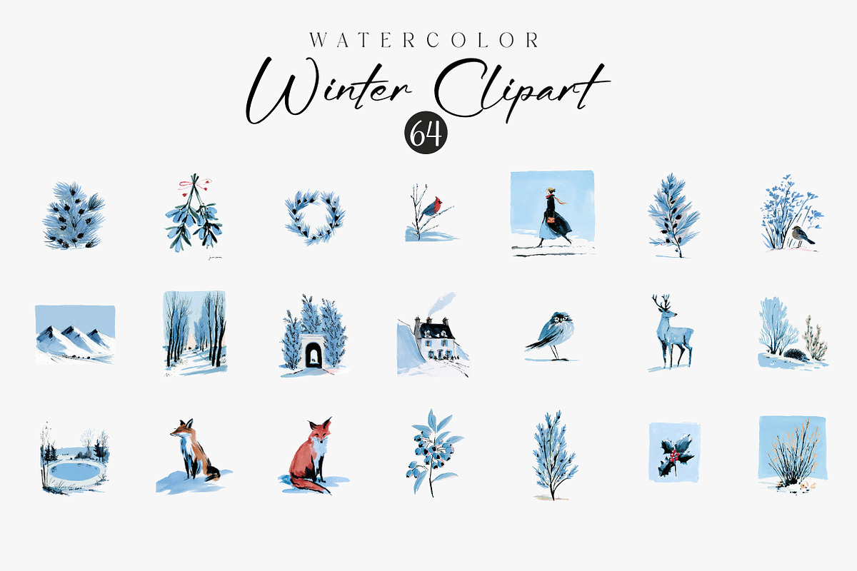 Watercolor Winter Clipart Collection, an Illustration by CreationArt