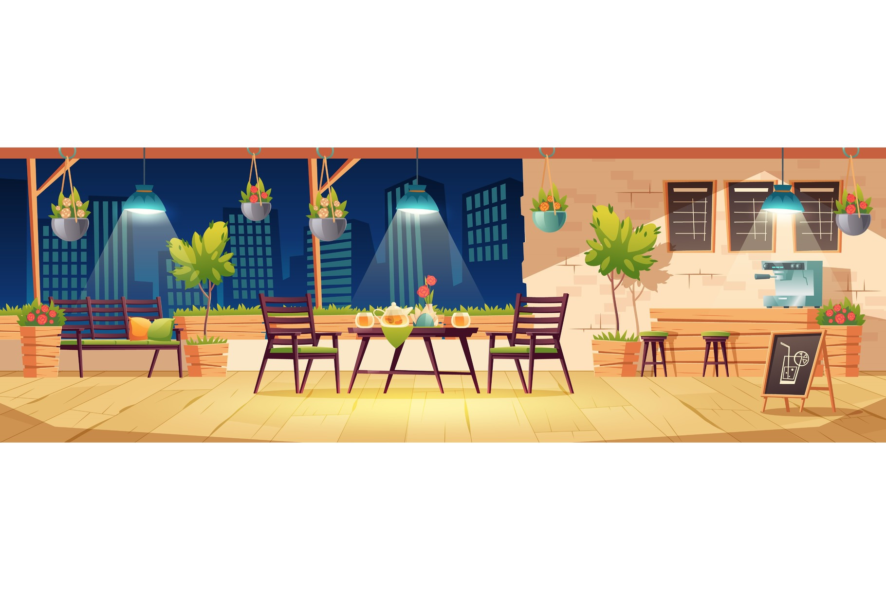 Summer terrace, night outdoor modern, a Food Illustration by art PVP ...