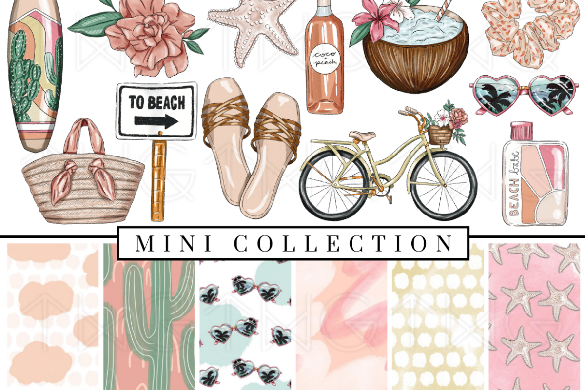 Boho Beach Summer Clip Art & Papers, an Illustration by TWG Designs