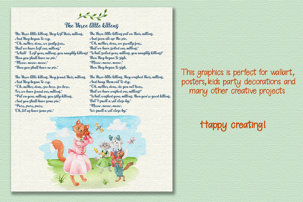 Nursery rhymes watercolor clipart, an Object Graphic by Trinibis