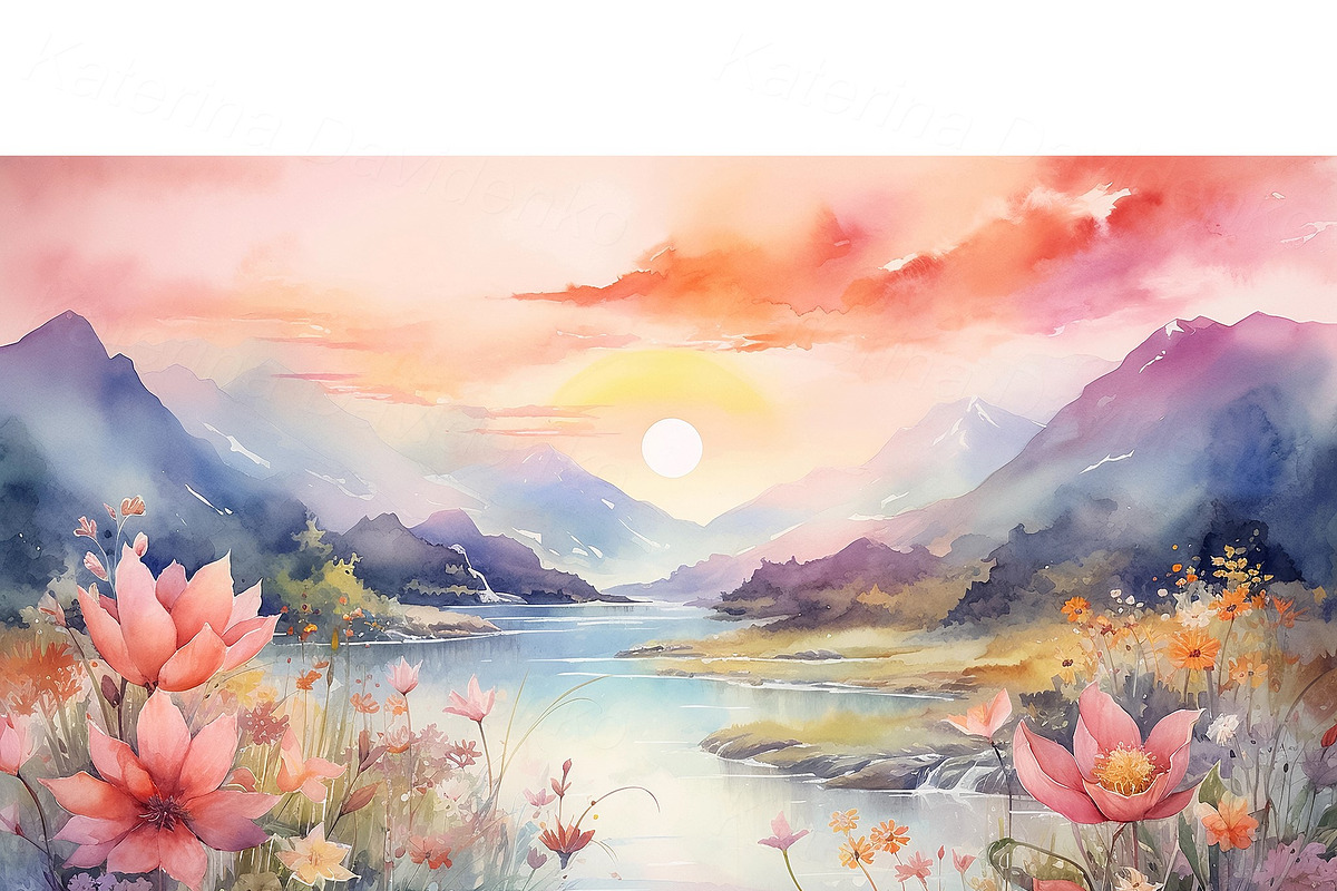 Watercolor landscape seascape art, a Decorative Illustration by Bubert Art