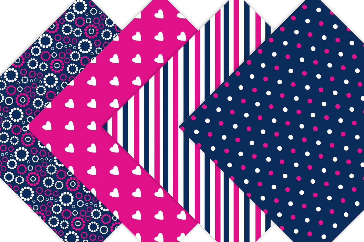 Hot Pink & Navy Digital Paper, a Pattern Graphic by Leska's Digitals