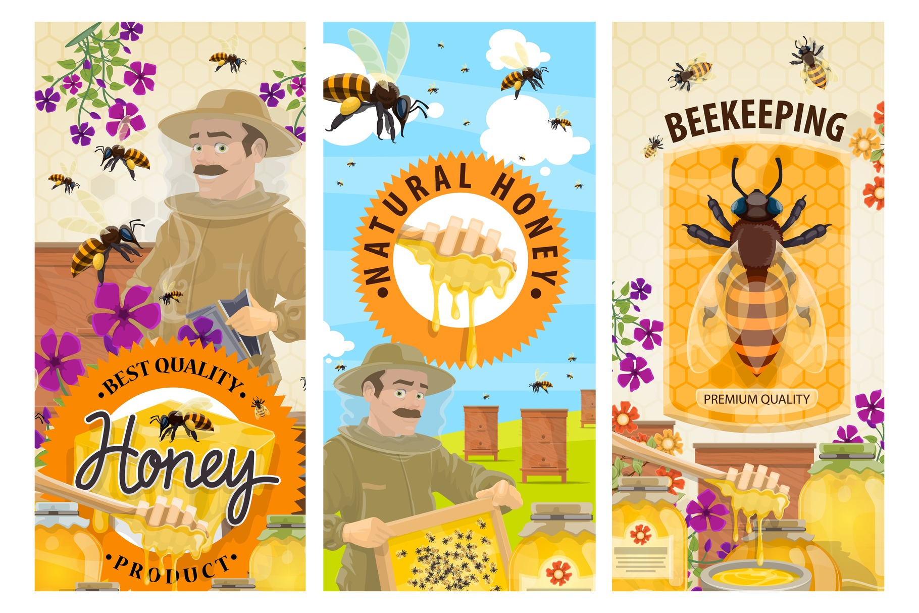 Honey, bee, hive, beekeeper | Food Illustrations ~ Creative Market