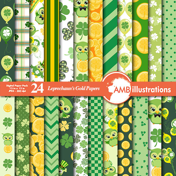 St. Patricks Day Papers AMB-827, a Pattern Graphic by AMBillustrations