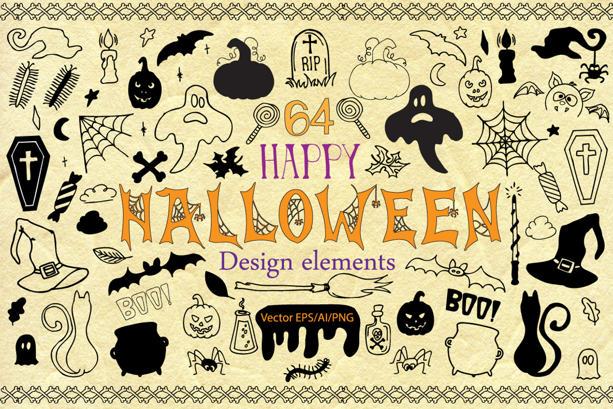 Halloween Doodle Vector clipart, a Decorative Illustration by Evgeniia