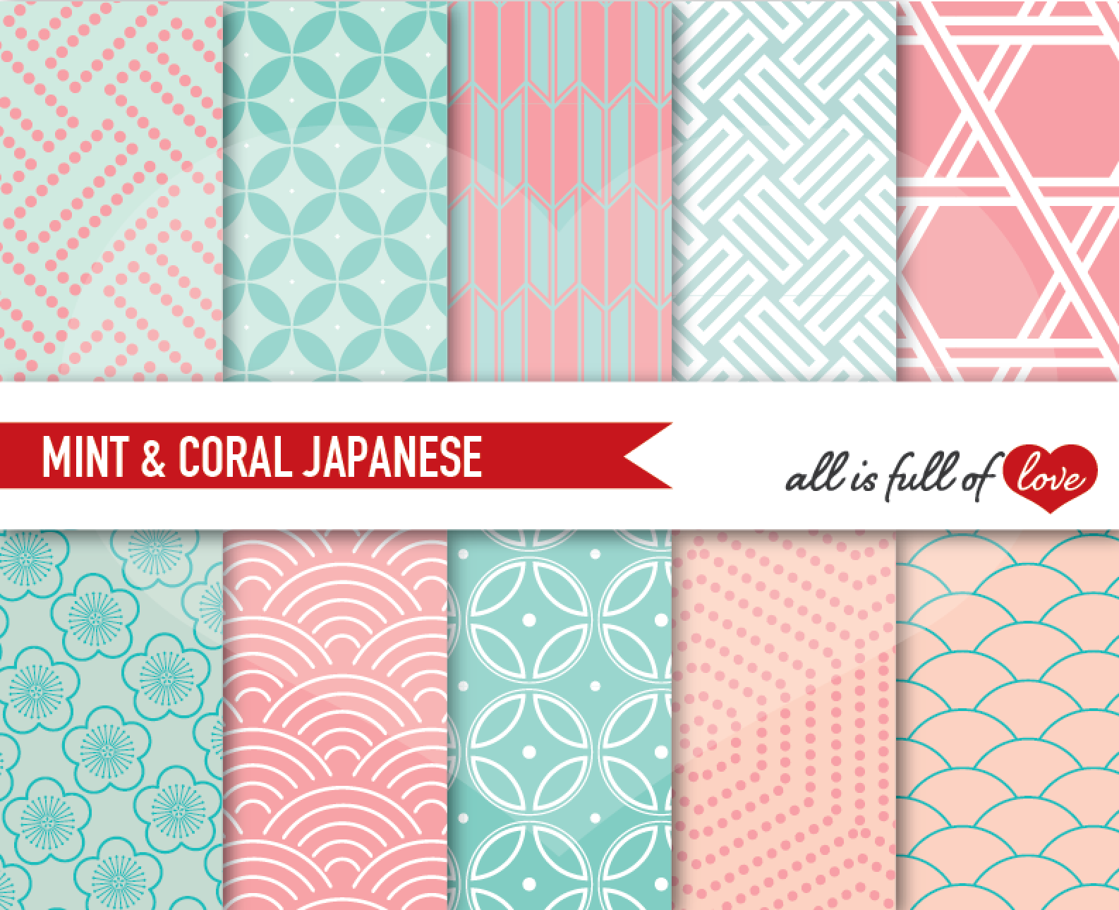 Green Mint & Coral Background Papers | Graphic Patterns ~ Creative Market