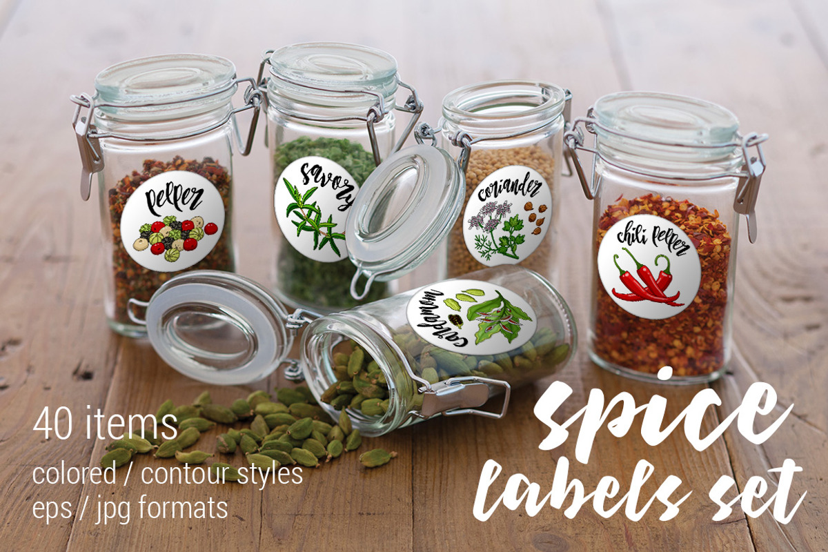 Spices and herbs labels set, a Decorative Illustration by Primula`s shop