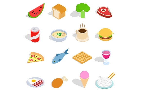 Food icons set, isometric 3d style, an Icon by Ylivdesign