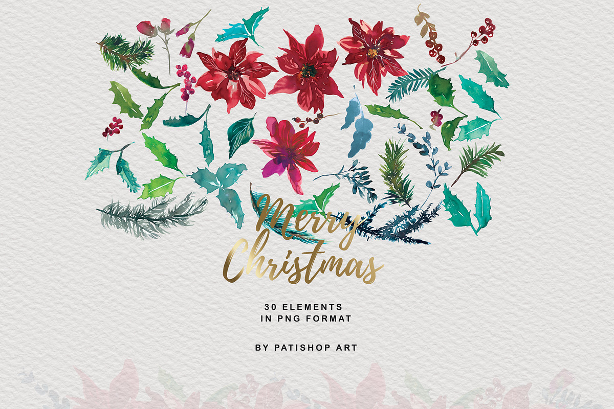 Watercolor Christmas Clipart Set, an Illustration by Patishop Art