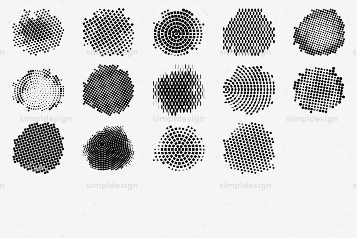 54 Halftone Round Photoshop Brushes, a Brush Add-On by SimplDesign