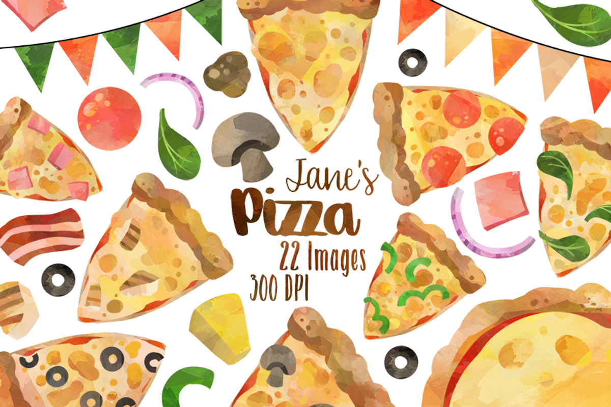 Watercolor Pizza Clipart, a Food Illustration by DigitalArtsi