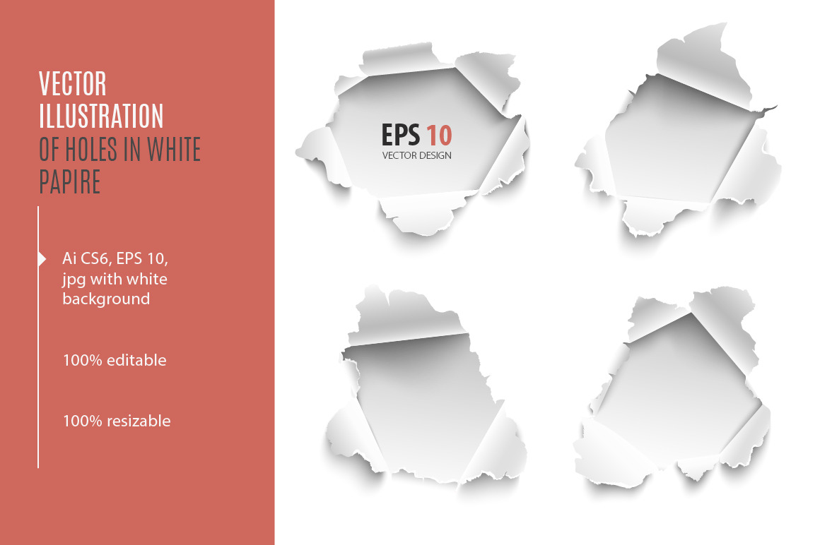 Holes in white paper. Vector set., a Templates & Theme by Cheremuha