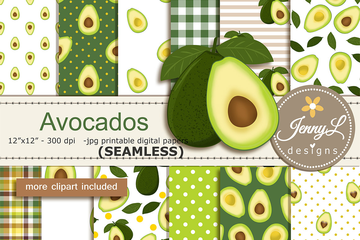 Avocado Digital Papers and Clipart, a Pattern Graphic by JennyL Designs