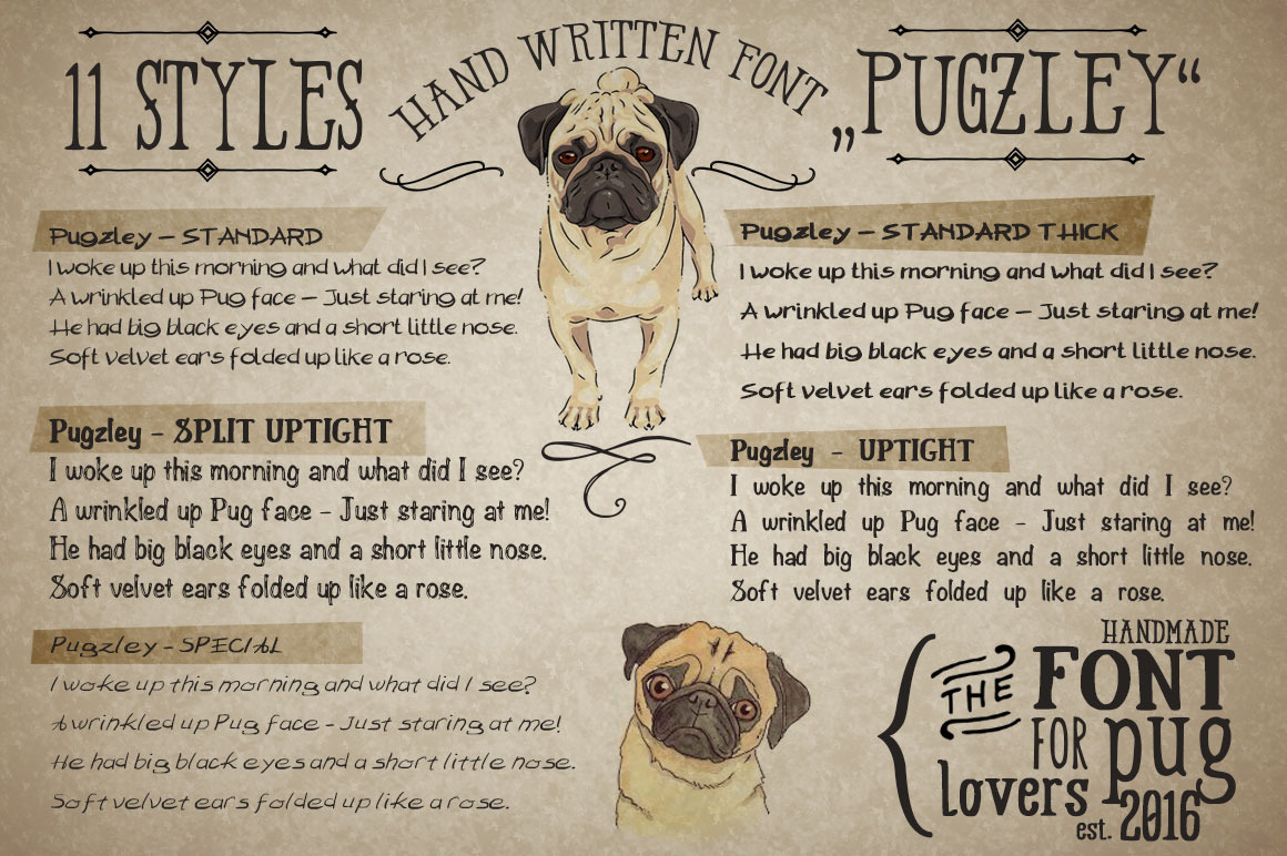 11 Handmade Font Family Pugzley, a Font by the little wonder shop