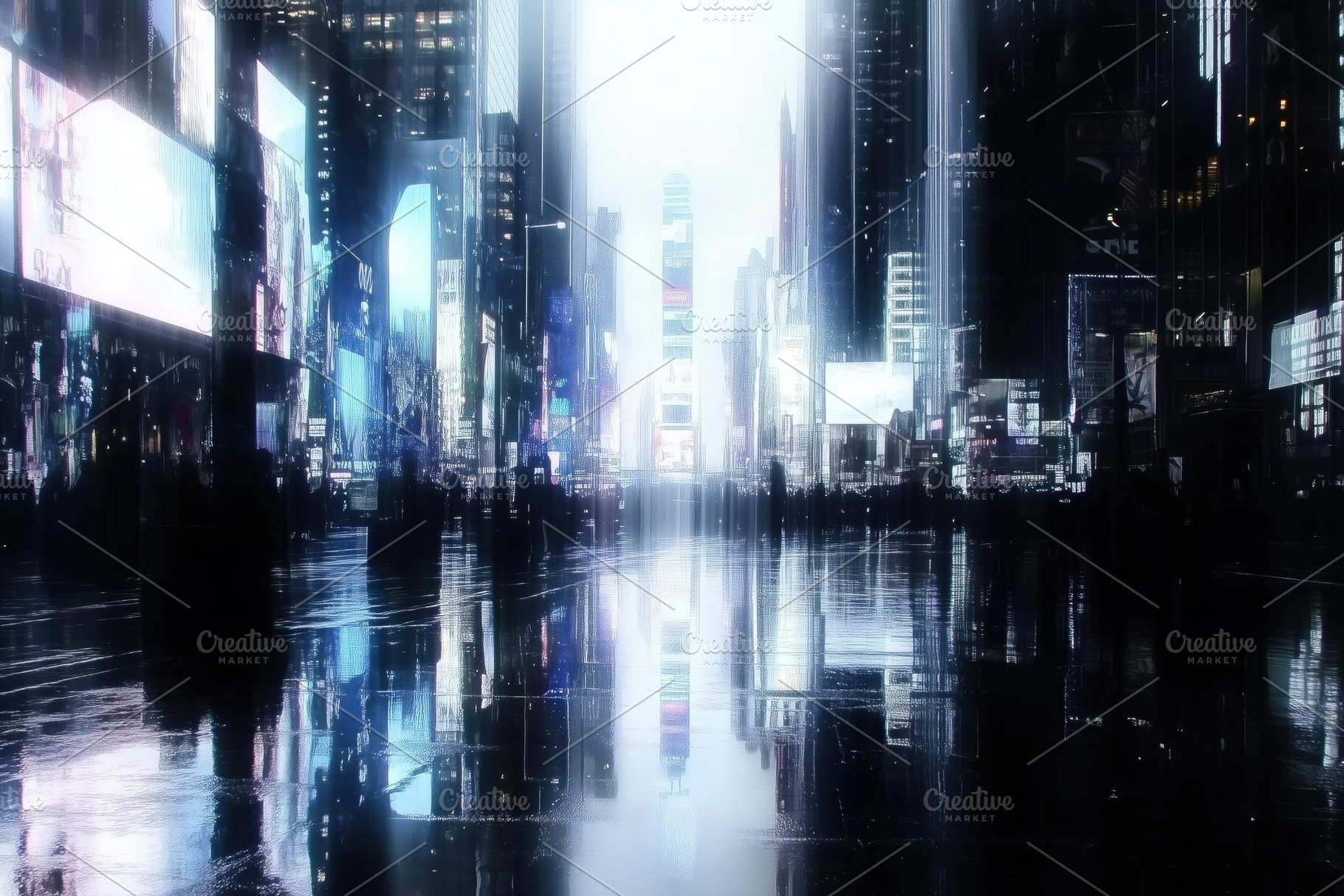 A vibrant urban scene depicting a futuristic cityscape at night ...
