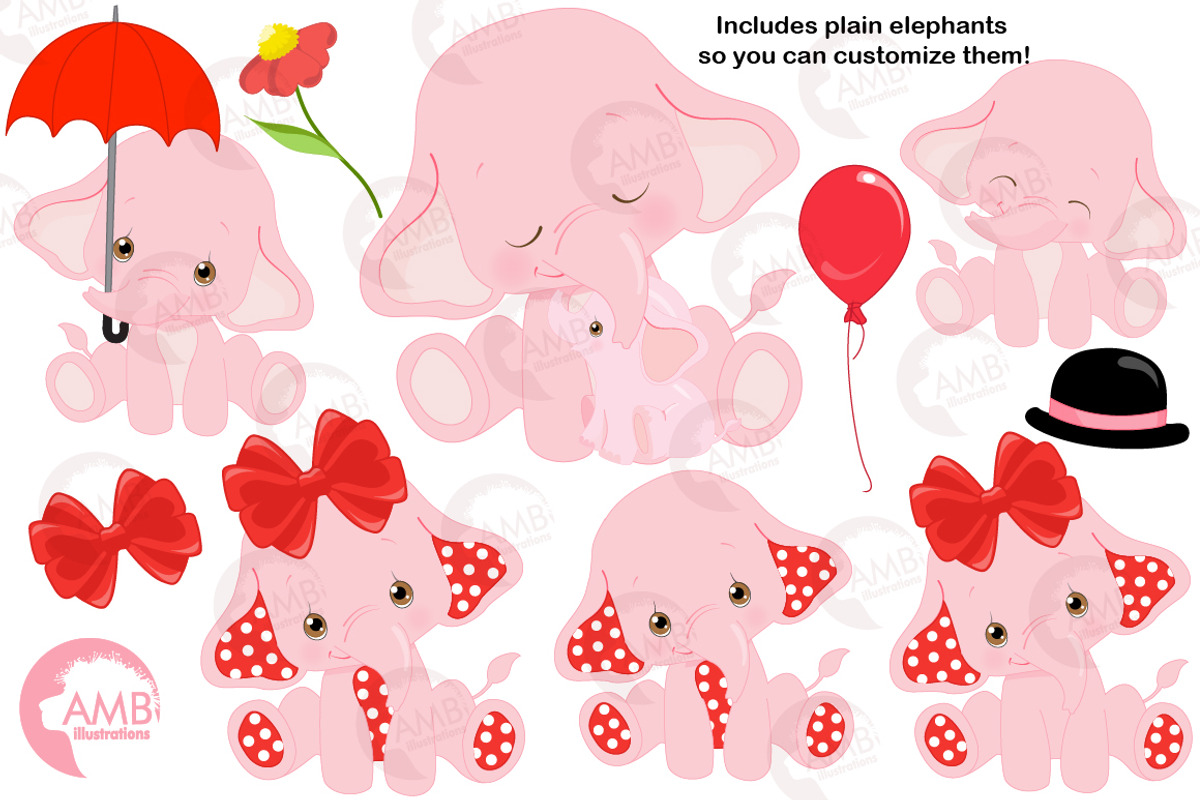 Pink baby elephant Bundle AMB-2276, an Animal Illustration by ...