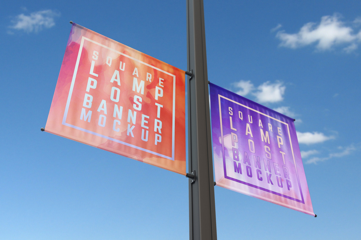 Square Lamp Post Banner Mock-Up, an Advertising Mockup by MassDream