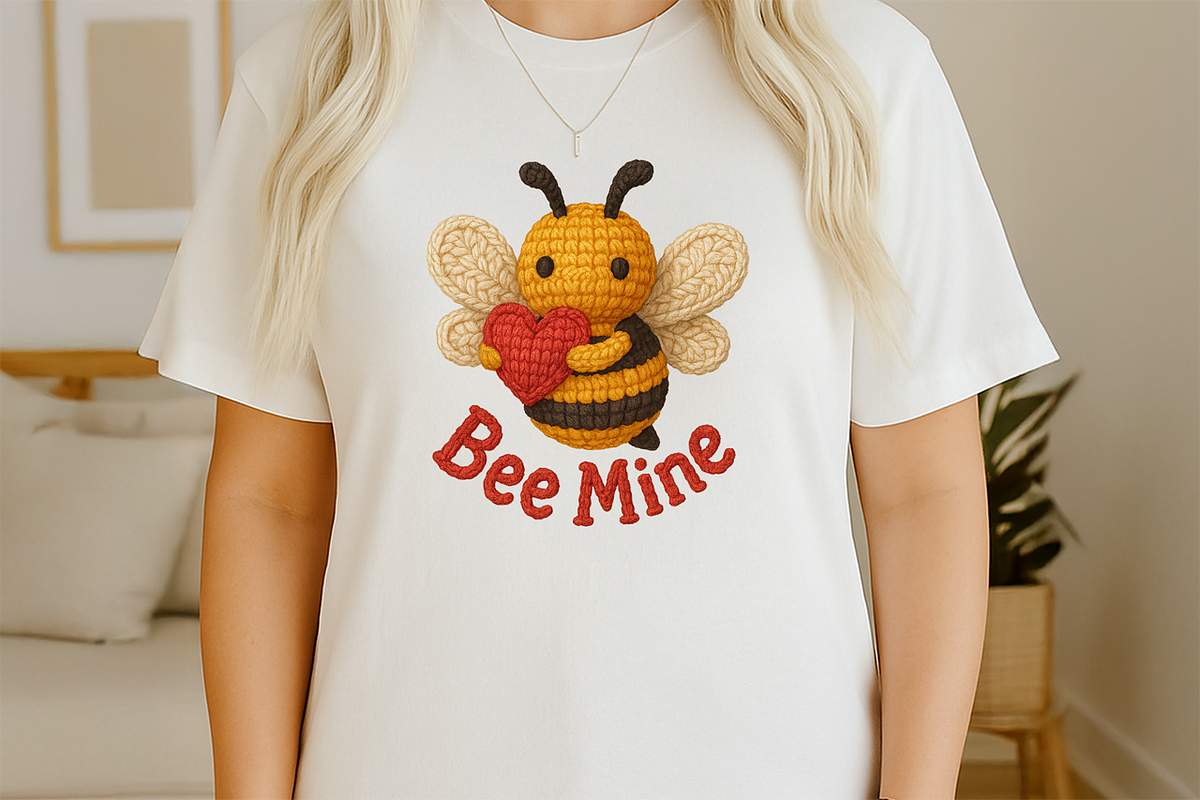 Faux Crochet Bee Mine PNG Valentine