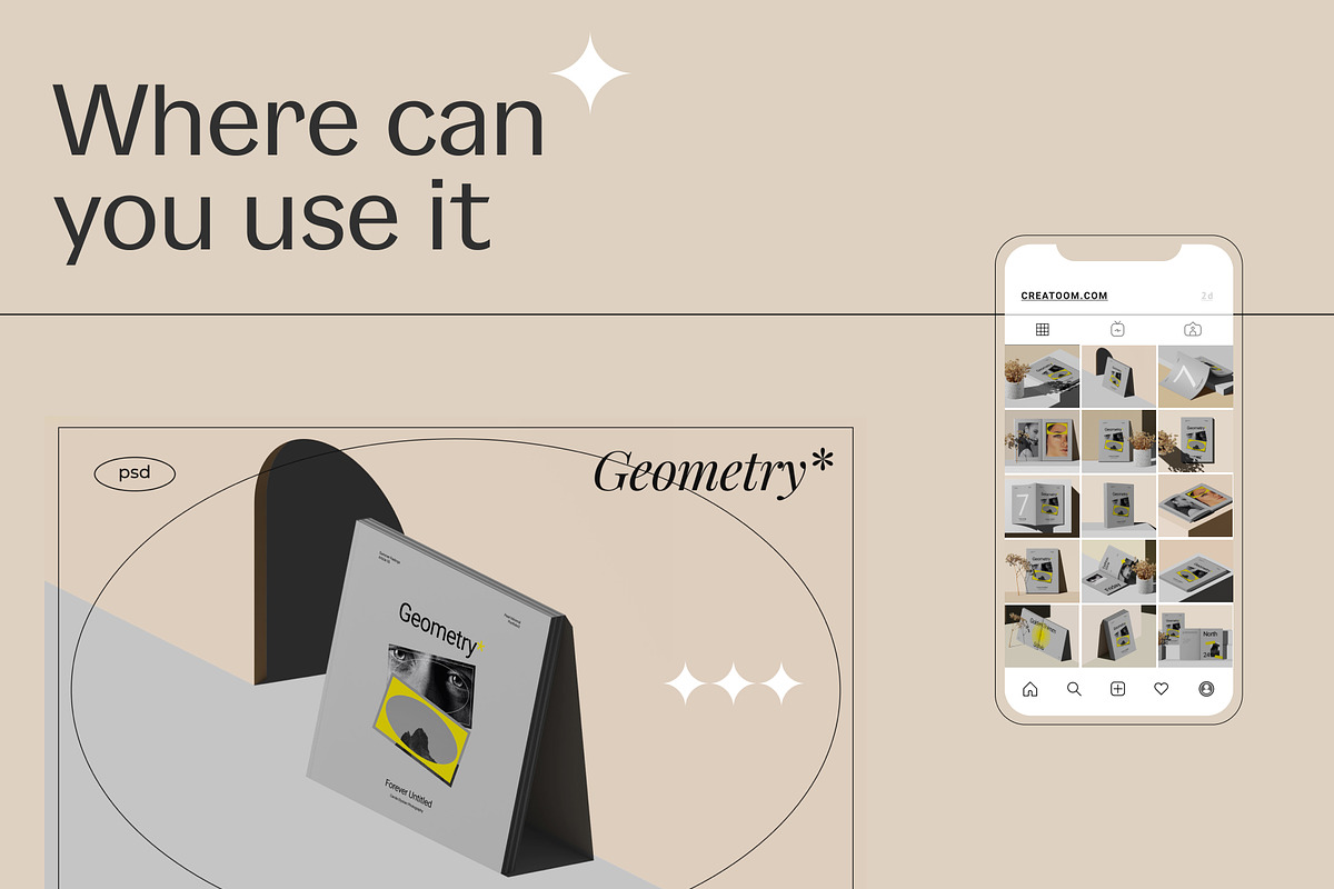 Geometry-magazine mockup kit, a Print Template by Creatoom