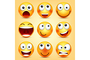 Smiley,emoticons set. Yellow face with emotions. Facial expression. 3d ...